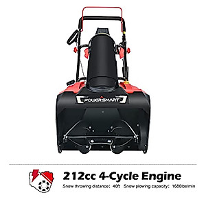 PowerSmart Snow Blower Gas Powered 21-Inch, 212cc Engine, LED Light, Single-Stage Snowblower PS21