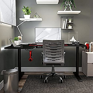 ioHOMES Kindira Modern Steel 65 in. L-Shaped Gaming Desk with USB Ports, PC Mouse Pad and Rotatable Cup-Holder for Home Office, Classroom, Study Room, Black