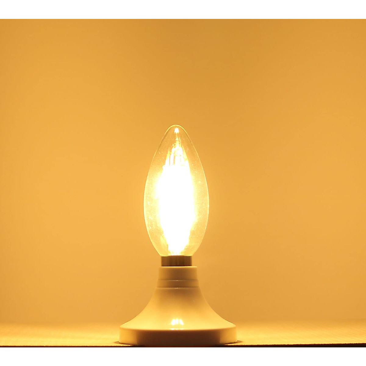 Lamsky E14 Base LED Filament Candle Shape Light Bulb,E14 European Base Bulb,Warm White 2700K 400LM 40W Equivalent,C35 Clear Glass Torpedo Shape Bullet Top,No-Dimmable (4-Pack)