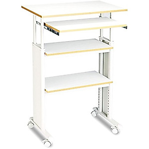 Safco Products 1929CY MUV Mobile Stand-Up Height-Adjustable Desk,Keyboard Storage, Steel Frame Construction, Durable Melamine Laminate Work Surface, 4 Wheels, Narrow Design