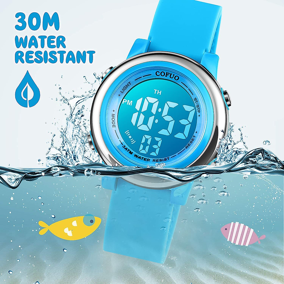 cofuo Kids Digital Sport Waterproof Watch for Girls Boys, Kid Sports Outdoor LED Electrical Watches with Luminous Alarm Stopwatch Child Wristwatch