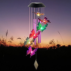 Solar Butterfly Bell Wind Chime Outdoor, 2023 Mother's granden Gifts，Solar Light for All mom/Women/Grandma/Daughter/Aunt/Friend/Wife/Sister,Gardening Decoration Gift, for Yard,Patio