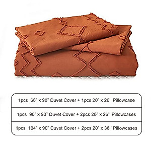 EMME Queen Duvet Cover, Tufted Microfiber Duvet Cover Set, Boho Bedding Sets Queen for All Seasons, 3 Pieces Embroidery Chic Duvet Cover Full, 1 Duvet Cover + 2 Pillowcases (Pumpkin, Queen)