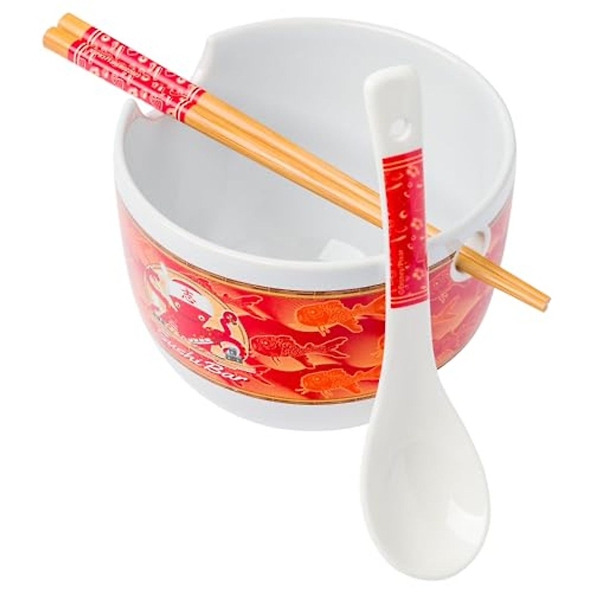 Silver Buffalo Disney Pixar Monsters Inc Harryhausen's Octopus Chef Sushi Bar Ceramic Ramen Noodle Rice Bowl with Chopsticks and Spoon, Microwave Safe, 20 Ounces