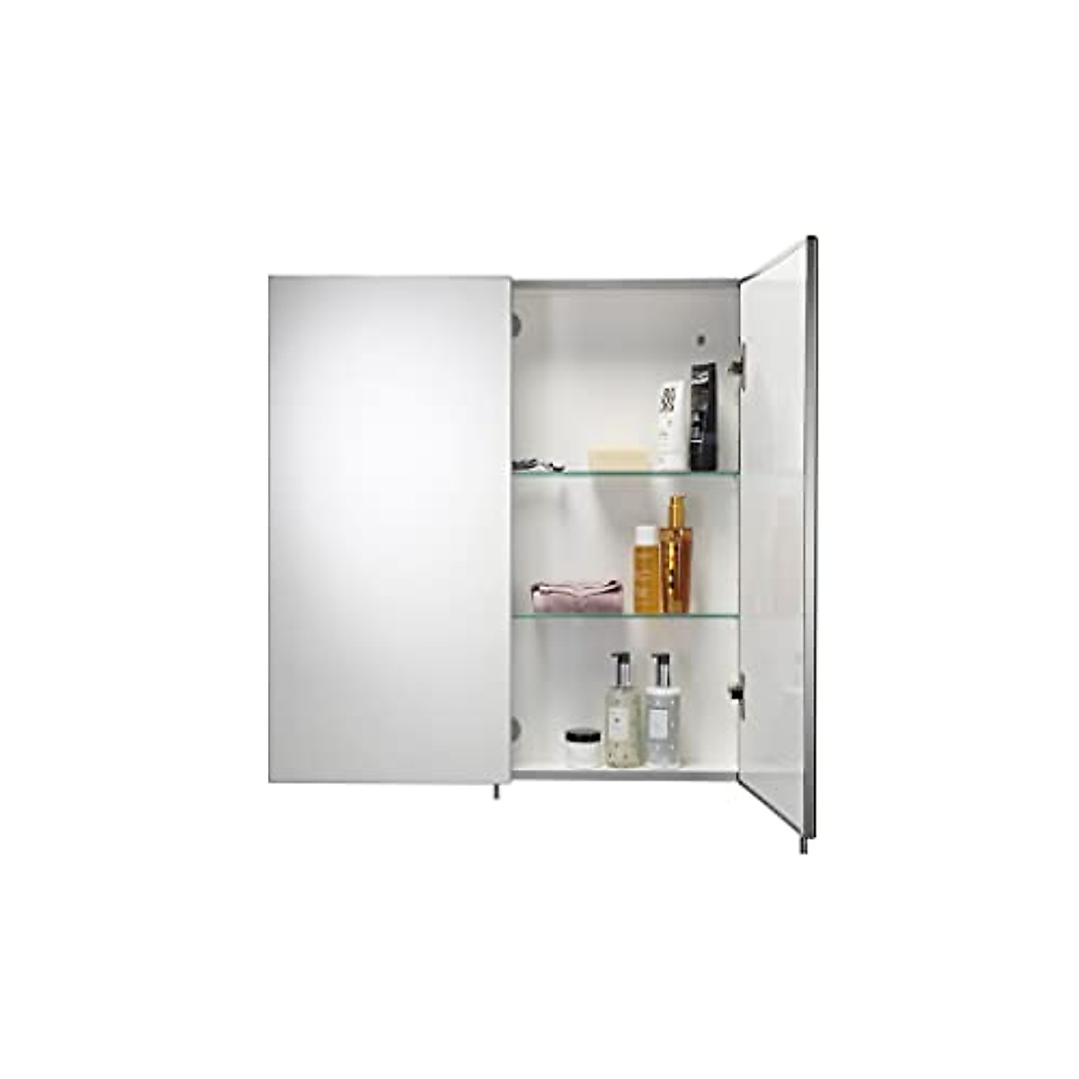 Croydex Finchley Double Door, Surface Mount Flexi-Fix Easy Hanging System Medicine Cabinet, 24 in (W) x 26 in (H) Stainless Steel