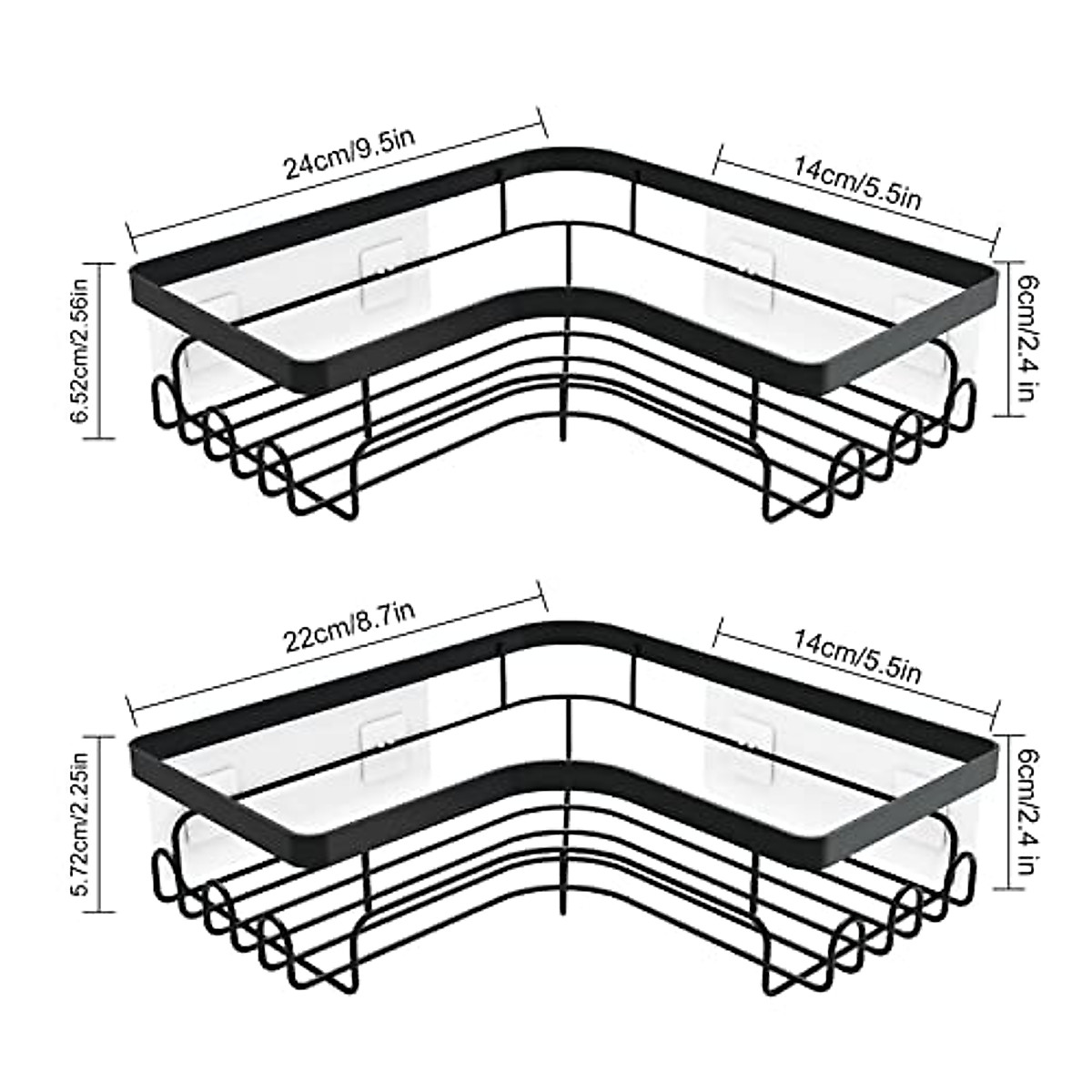 ZBC Corner Shower Caddy, 2-Pack Adhesive Shower Corner Organizer Shelves, Rustproof Shower Shelf with Hooks, Shower Basket Rack Storage, Wall Mount Shower Organizer for Bathroom, Kitchen (Bend)