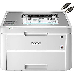 Brother HL-L3210CW Compact Digital Color Printer Providing Laser Printer Quality Results, Built-in Wireless, 250-sheet Paper Tray, 600 x 2400dpi, Compatible with Alexa, White-Bundle with Printer Cable