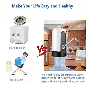 Electric Drinking Water Bottle Pump, USB Charging Automatic Drinking Water Dispenser, 5 Gallon Water Pump Dispenser, Portable Water Jug Pump for Universal 2-5 Gallon Bottle, for Home, Office, Travel