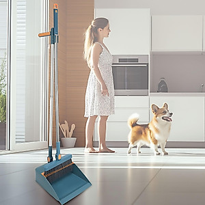 Broom and Dustpan Combo Set, Long Handled Adjustable Broom and Dustpan Set, Stainless Steel Dust Pan and Broom Set for Sweeping Home,Indoor Kitchen, Office Lobby Floor