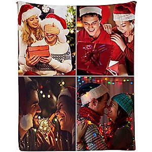 MAZU Custom Blanket Personalized with Photo Collage or Any Text Logo Throw Blankets, Christmas, Birthday Anniversary Wedding Gifts Customized Gift for Dad, Mom, Friends or Couples, 4 Photos Collage