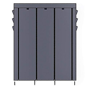 Simply-Me Wardrobe Storage Closet Portable Closet Clothes Storage Organizer Non-Woven Fabric Closet Organizers and Storage Shelves with Side Pockets,69-Inch (Gray)