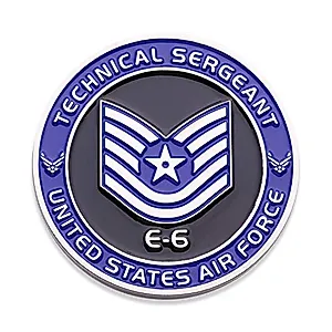 Air Force Technical Sergeant E6 Challenge Coin! United States Air Force Tech Sergeant Rank Military Coin. E-6 USAF Challenge Coin! Designed by Military Veterans - Officially Licensed Product!
