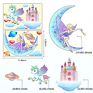 MESU Glow in The Dark Stickers Unicorn Wall Decals Moon Fairy Luminous Ceiling Decor for Girls Kids Room Nursery Unicorn