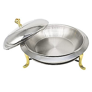 FEOOWV Chafing Dish Set of 2 Pcs Stainless Steel Round Durable Buffet Warmer Tray Durable Frame with Lid and Chafing Fuel Holder for Kitchen Party Dining Buffet-Without Water Pan (2 pack)