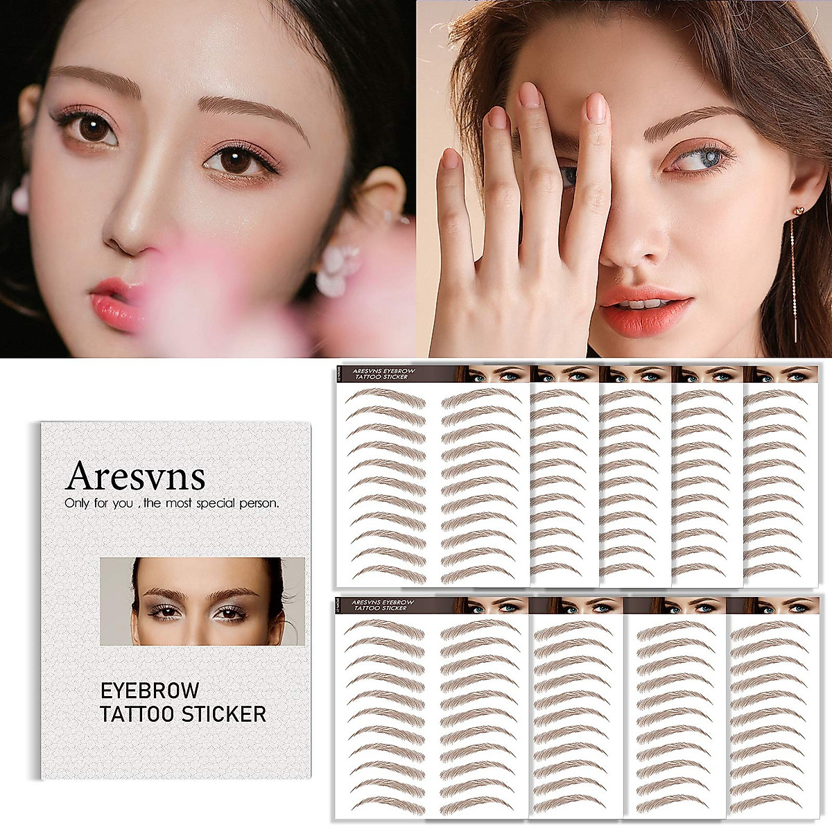 Aresvns Eyebrow Tattoo Sticker 99 Pairs! Fake Eyebrows,Popular Brown Eyebrow Shapes,4D Imitation Eyebrows Waterproof,Eyebrow Transfers Stickers(Only for Women without Eyebrows) Christmas Gift
