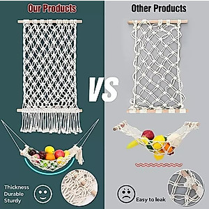 Zarami Fruit Hammock for Kitchen Under Cabinet-Macramé Fruit Hammock Basket for Bananas with 4 Hooks for Kitchen, Hanging Banana Hammock Fruit Holder, Produce Hammock, RV Fruit hammock