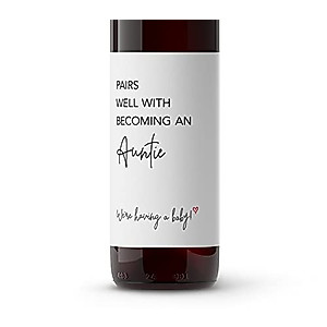 Pairs Well With Becoming an Auntie ● SET of 4 ● GENDER NEUTRAL Pregnancy Announcement Wine Labels, Baby Announcement to Friends Wine Label, Pregnancy Reveal, Alternative to Card WATERPROOF A200-4A1