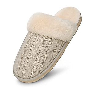 DREAM PAIRS Women's Cozy_06 Beige Cable Knit Faux Fur Mules Comfy Slippers Size 11 M US