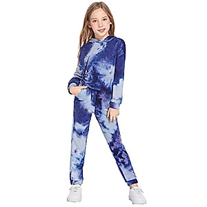 Greatchy Little Girls Tie Dye Set Clothes Outfits Jogger Sweatsuits Tracksuits Sweatshirts Hoodies Pants Sets Size 8-9 Years