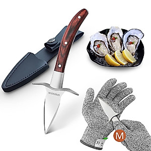 SPEENSUN Oyster Knife, Oyster Shucking Kit, Oyster Shucking Knife With Comfort Wood-handle, Sturdy And Sharpness Oyster Knives, Oyster Shucker With 5 leve Protection Cut-resistant Glove(M)