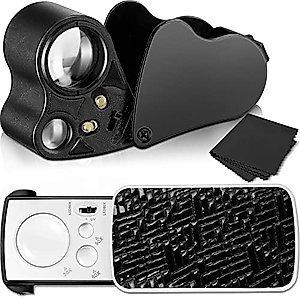 2 Pieces Jewelers Loupe 30X 60X 90X Illuminated Jewelers Eye Loupe Magnifier Jewelry Magnifying Glass Loop with UV Black Light and Bright LED Light for Jewelry Diamond Gem Coin Stamp Rock (Black)
