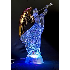 Dalax- Electric-Led Light Up Figurine Swirling Glitter Lighted Sparkling Multi-Color Changing 12'' Prayer Angel Trumpet Statues Home Decorations Angels Wings Statue Christmas Ornaments Snow Globe