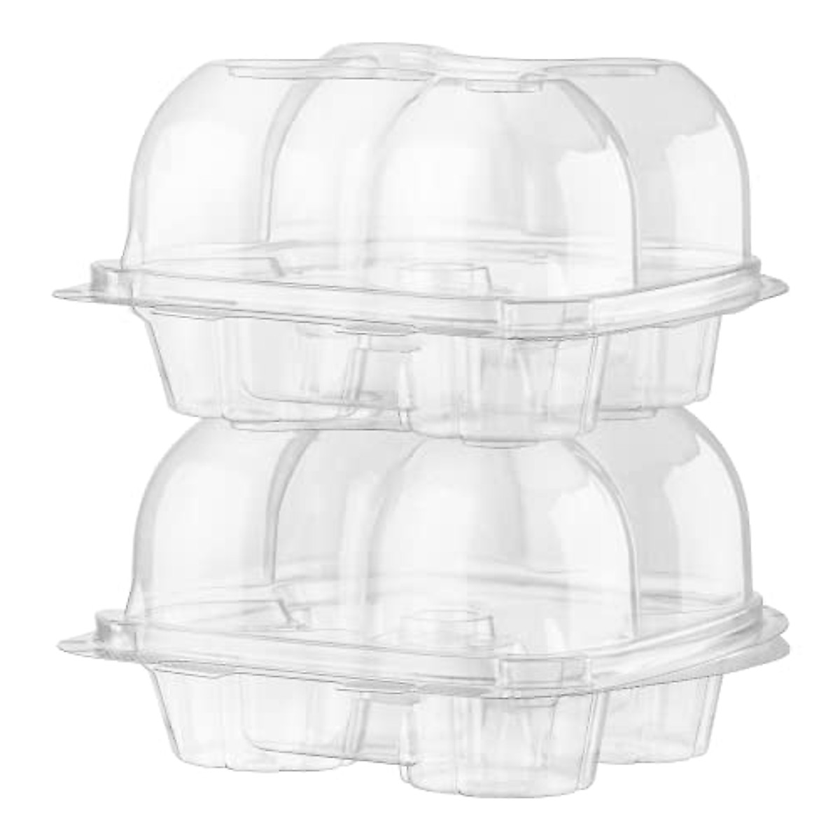 Plastic Cupcake Containers Boxes | 4 Compartment – 50 Pack | Disposable High Dome Cupcake Holder With Lid Bulk | Extra Sturdy And Stackable Cupcake Boxes | Durable Muffin Packaging Transporter To Go