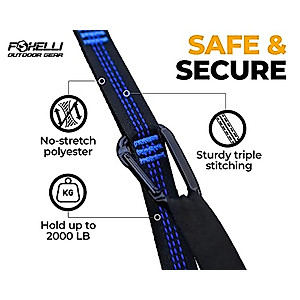 Foxelli Hammock Straps XL – Camping Hammock Tree Straps Set (2 Straps & Carrying Bag), 20 ft Long Combined, 40+2 Loops, 2000 LBS No-Stretch Heavy Duty Straps for Hammock Suspension System Kit