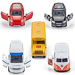 KIDAMI Die-cast Metal Toy Cars Set of 5, Openable Doors, Pull Back Car, Gift Pack for Kids (Official Car)