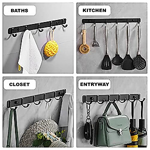 Coat Hooks Wall Mounted 2 Pack 5-Hook Coat Rack Hooks Heavy Duty Wall Hooks Hat Hanger No Drilling Hook Rack Bathroom Entryway Kitchen Door Hanging Jacket Backpack Key Towel Cup Cloth (Aluminum Black)