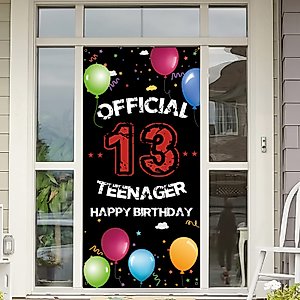 HTDZZI Official Teenager 13th Birthday Door Backdrop Banner, Happy 13th Birthday Decorations for Boys Girls, Black White 13 Year Old Birthday Party Yard Sign Photo Props for Outdoor Indoor, Sturdy