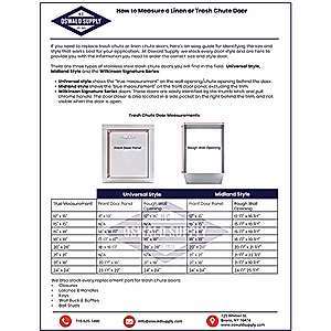 Oswald Supply Midland Style Stainless Steel Trash Chute Door - Bottom Hinged, 12"(W) X 15"(H), Self Closing, Fire Rated & UL Approved