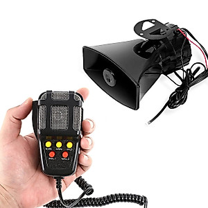RockMoon Rockmoon Car Siren Horn 5 Tone Sound Siren Police Mic PA Speaker Car System Emergency with Microphone Amplifier-100W Emergency Sound Electric Horn-12V,Black