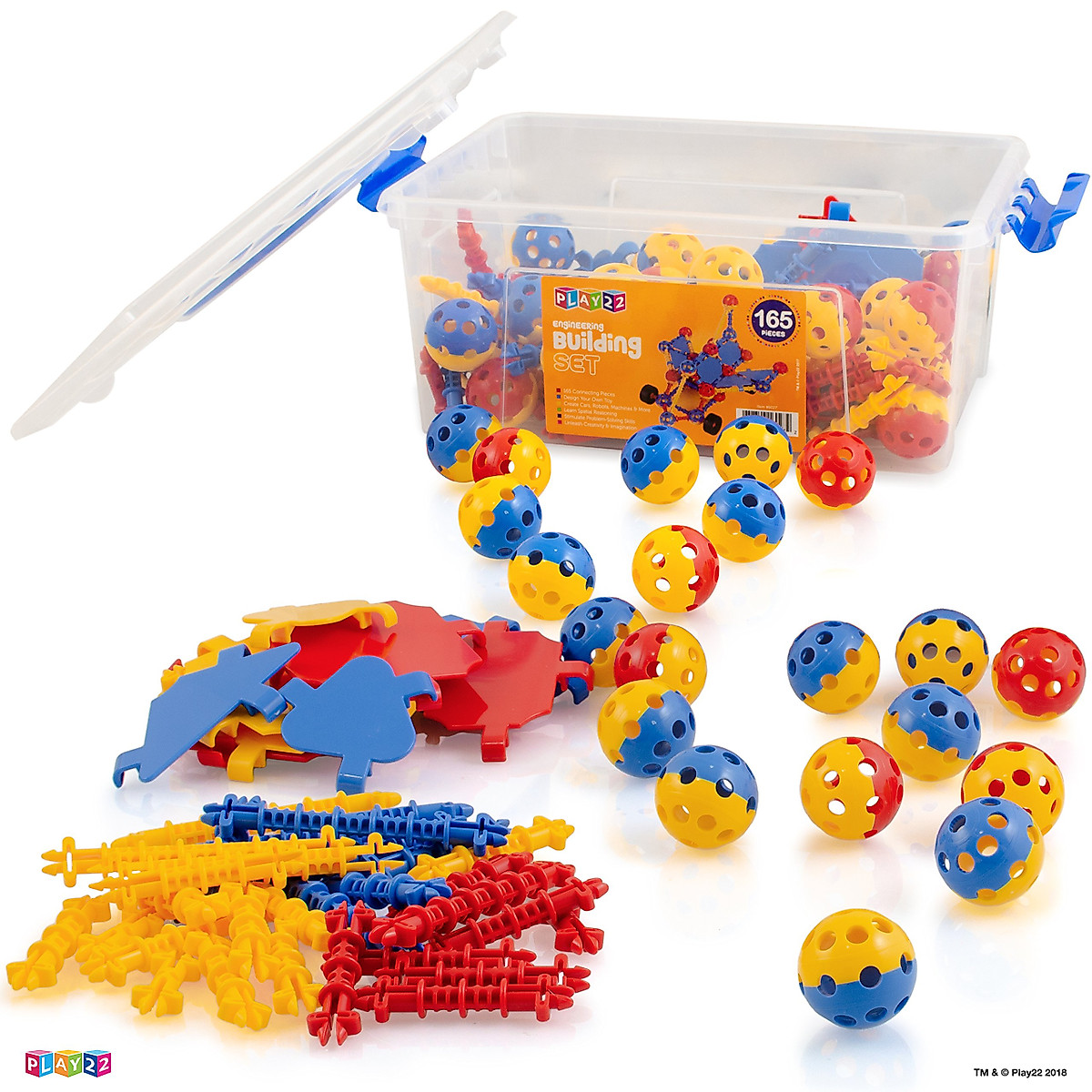 Play22 Building Toys For Kids 165 Set - STEM Educational Construction Toys - Building Blocks For Kids 3+ Best Toy Blocks Gift For Boys and Girls - Great Educational Toys Building Sets - Original