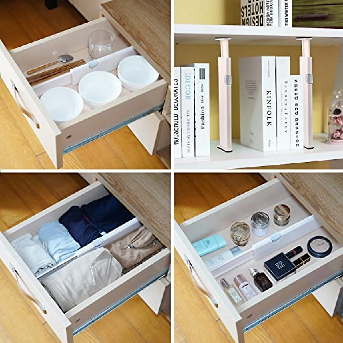 Phyllia Drawer Dividers 4 Pack, Expandable Dresser Drawer Organizers Separators Suitable 13.2-19", Tray Organizer for Silverware and Utensils, Kitchen,Bedroom,Bathroom, Office or Dresser Storage.