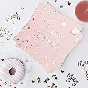 MOVINPE Pink Napkins Rose Gold Happy Birthday 50pcs, Paper Napkin Folding 3 Layers Disposable Tableware Dinnerware for Birthday Anniversary Rose Gold Party Decoration Cocktail Supplies