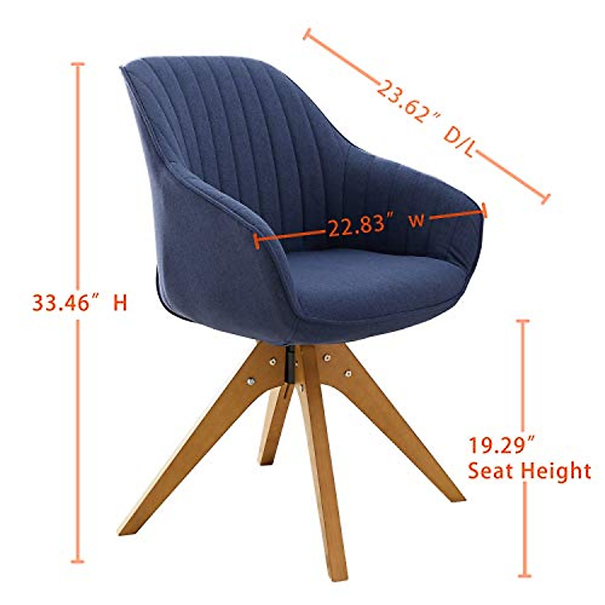 Art Leon Mid Century Modern Swivel Accent Chair with Arms, Beech Wood Legs Upholstered Computer Desk Chair for Small Spaces Home Office Living Room Bedroom, Royal Blue