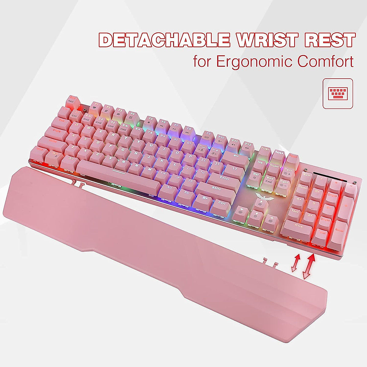 Havit Mechanical Keyboard and Mouse Combo RGB Gaming 104 Keys Blue Switches Wired USB Keyboards with Detachable Wrist Rest, Programmable Gaming Mouse for PC Gamer Computer Desktop (Pink) (Renewed)