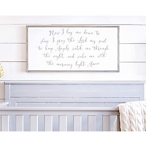 Tamengi Nursery Wall Decor, Now I Lay Me Down to Sleep Sign, Nursery Signs, Above Crib Sign, Ill Love You Forever Sign| Framed Wood Signs,Multicolor,16x20 inch 40x50 cm