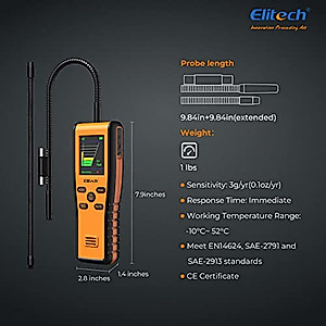 Elitech Refrigerant Leak Detector, Infrared & Heated Diode Sensors in 1 Unit, HVAC Halogen Gas Sniffer, Anti-interference, Reach SAE Standards, IR-200