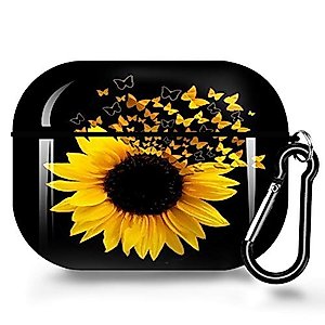 Black Sunflower Butterfly Airpods 3rd Generation Case Airpods 3rd Case for Airpods 3 Case Airpods 3rd Generation Case Cover, AirPods 3rd Protective Case Rubber Waterproof AirPods 3rd Charging Case