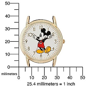 Disney Mickey Mouse Adult Classic Cardiff Articulating Hands Analog Quartz Leather Strap Watch, Gold/Black