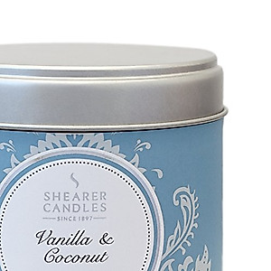 Shearer Candles Vanilla and Coconut Large Scented Silver Tin Candle - White
