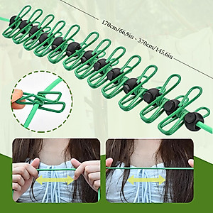 Windproof Non-Slip Clothesline, Camping Clothesline Portable with 12 Clothespins, Adjustable Non-Slip Clothesline Retractable Elastic Laundry Clothes Line for Indoor Outdoor Travel Camping (Black)