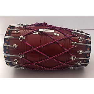 Sai Musical QUEEN EXPORT Wood Handmade Dholak Indian Folk Musical Instrument Drum Tied Thru Rope (Brown)