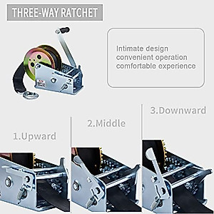 OPENROAD Boat Winch 3200lbs Hand Winch, with 32ft Black Strap and 2 Speed switchable, for Boat Trailer Towing Winch
