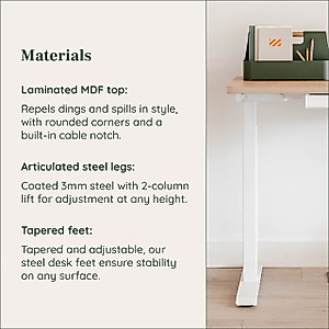 Branch Duo Standing Desk 48 Inches - Adjustable Standing Desk with 20” Range - OLED Control Panel - Frameless Design & Compact Size Suitable for Many Spaces - Woodgrain Base - White Top