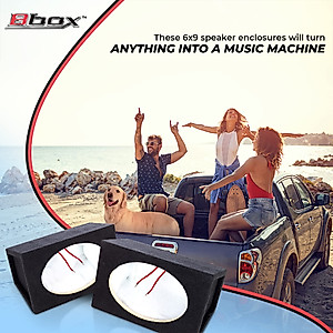 Atrend Bbox Pro Audio Tuned Car Speaker Boxes & Enclosures - 6x9 Speaker Box for Great Sound Quality for Home & Vehicle- Nickel Finish Speaker Terminal w/ 18 Gauge Audio Cables- Set of 2- Charcoal