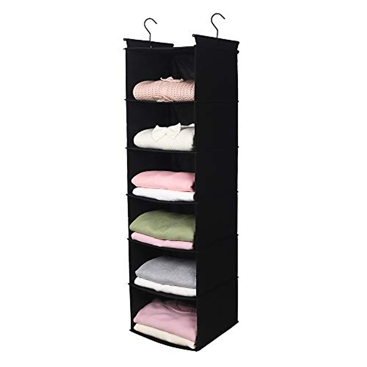 MAX Houser 6 Tier Shelf Hanging Closet Organizer, Closet Hanging Shelf with 2 Sturdy Hooks for Storage, Foldable,Black and Grey-D3