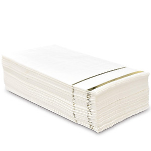 Gift Boutique 100 Gold Trim Lined Guest Napkins Elegant Dinner Hand Napkin for Bathroom Wedding Holiday Anniversary Birthday Party Bridal Baby Shower Christmas Metallic Golden Foil Decorative Towel